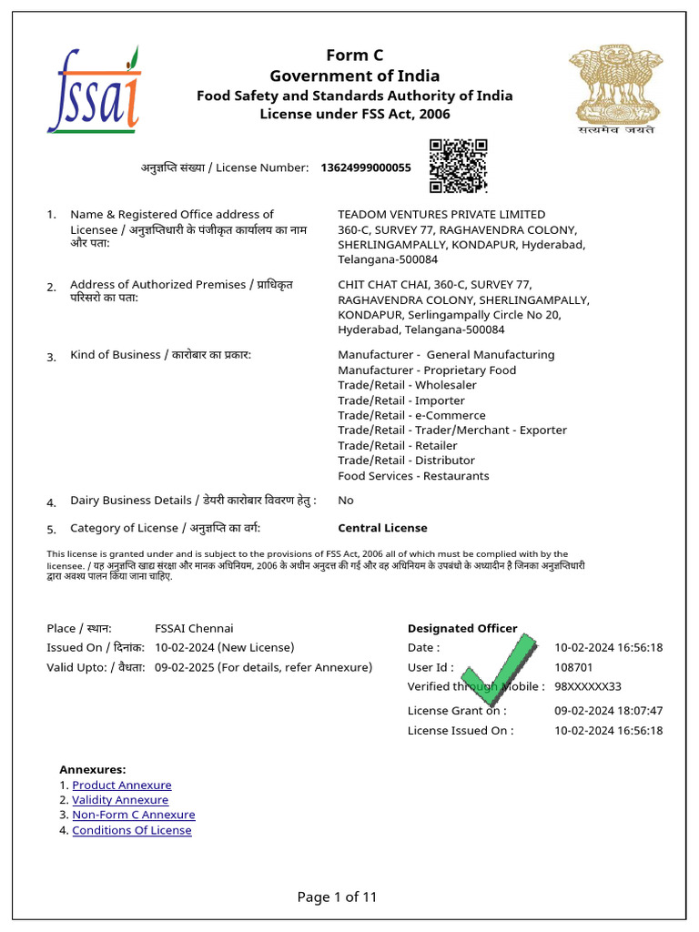 Fssai License CENTRAL Feb 24-25 | PDF | Drink | Foods