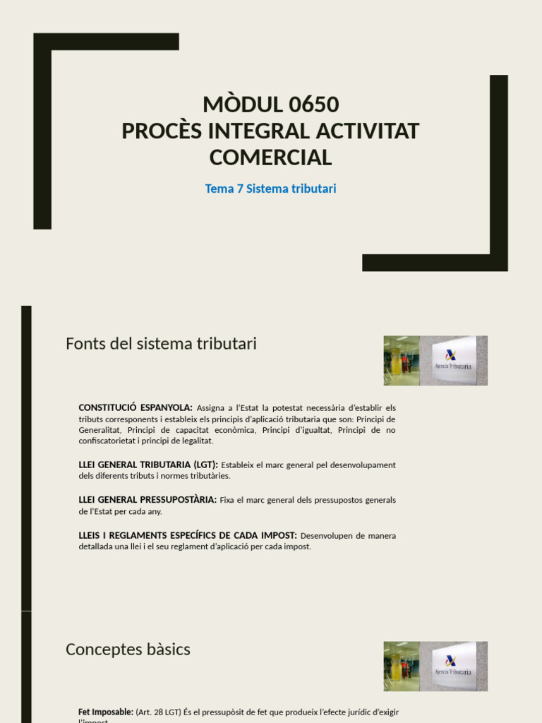 MÒDUL 0650 Procès Integral Activitat Comercial: Tema 7 Sistema Tributari | PDF