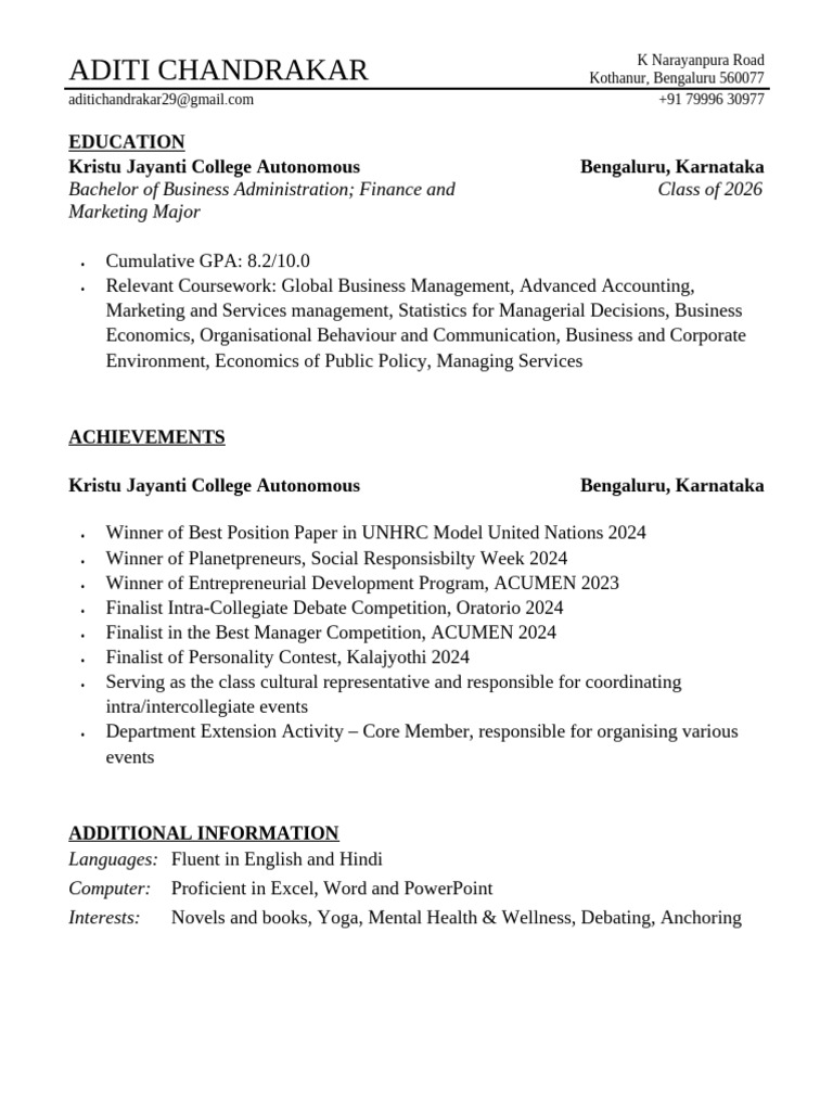 Aditi Chandrakar Resume | PDF