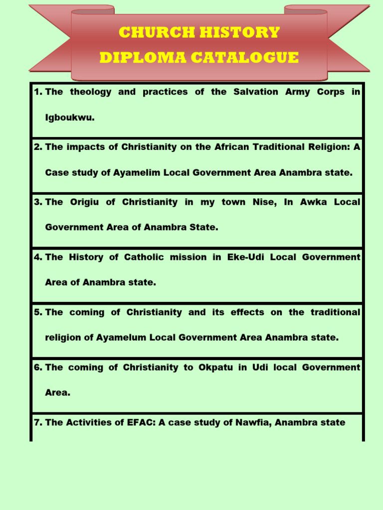 Church History Diploma Catalogue | PDF | Igbo People | Christian Mission