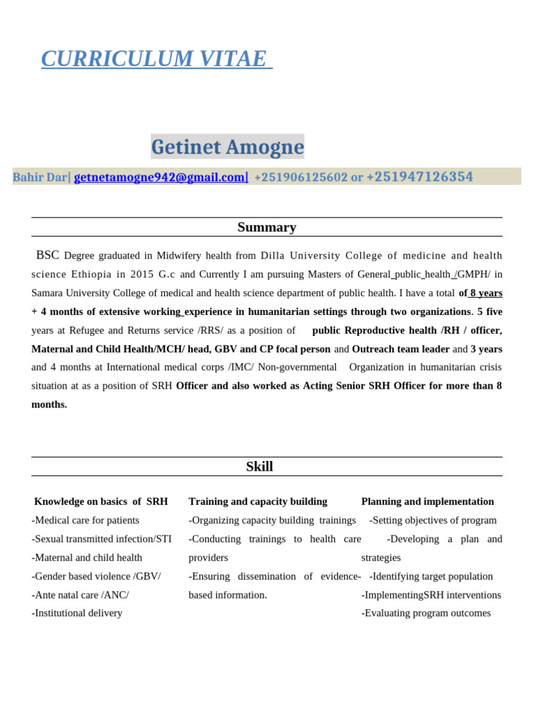 My resume | PDF | Development Aid | Public Health