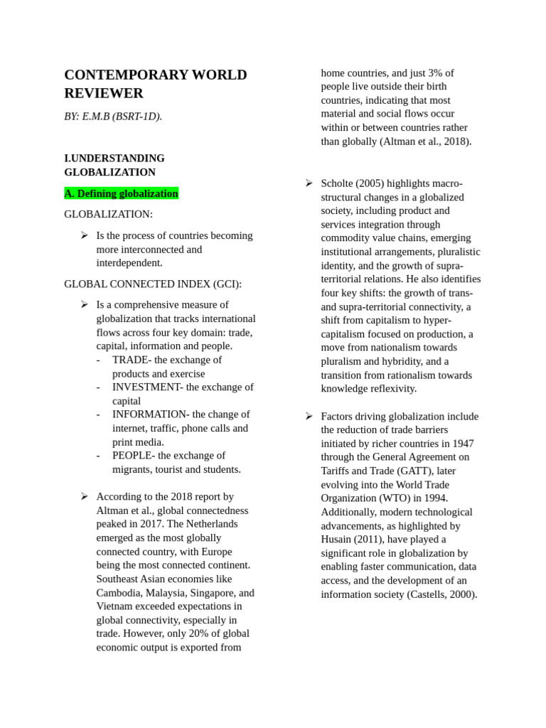Contemporary World Reviewer | PDF | Globalization | Economic Globalization