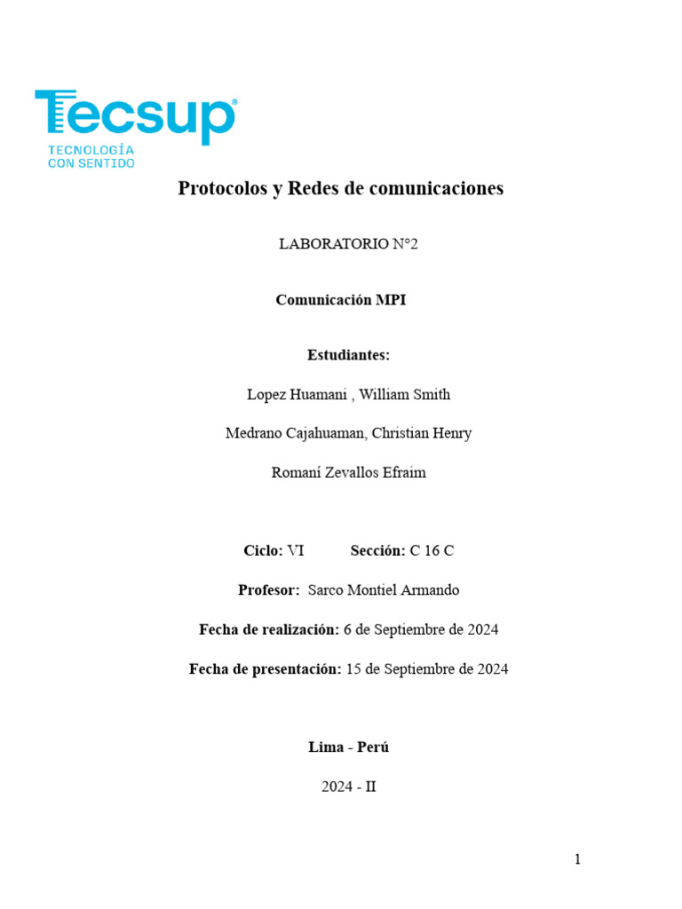 Laboratorio 2 - Red MPI | PDF | Red de computadoras | Interfaz de paso de mensajes