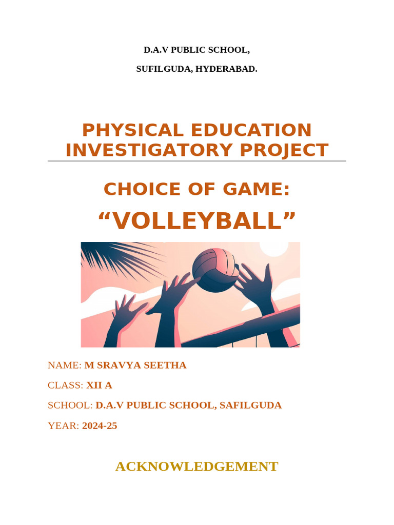 Physical Education Project | PDF | Volleyball | Team Sports