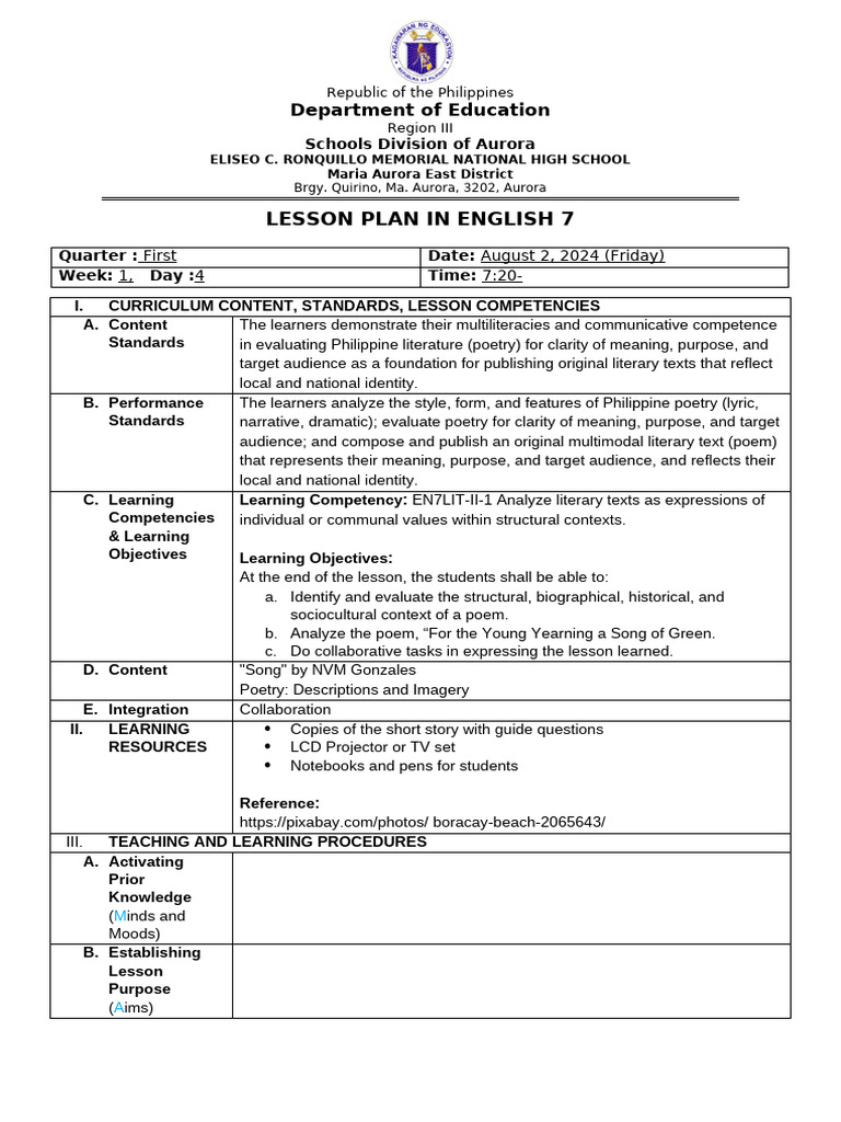 Matatag LP-Q1-W1 Day 5 | PDF | Learning | Cognition
