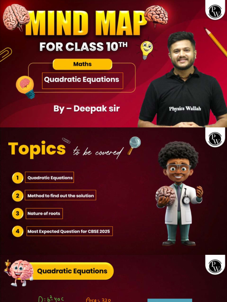 Quadratic Equations - Class Notes - Class 10th Mind Map Series | PDF