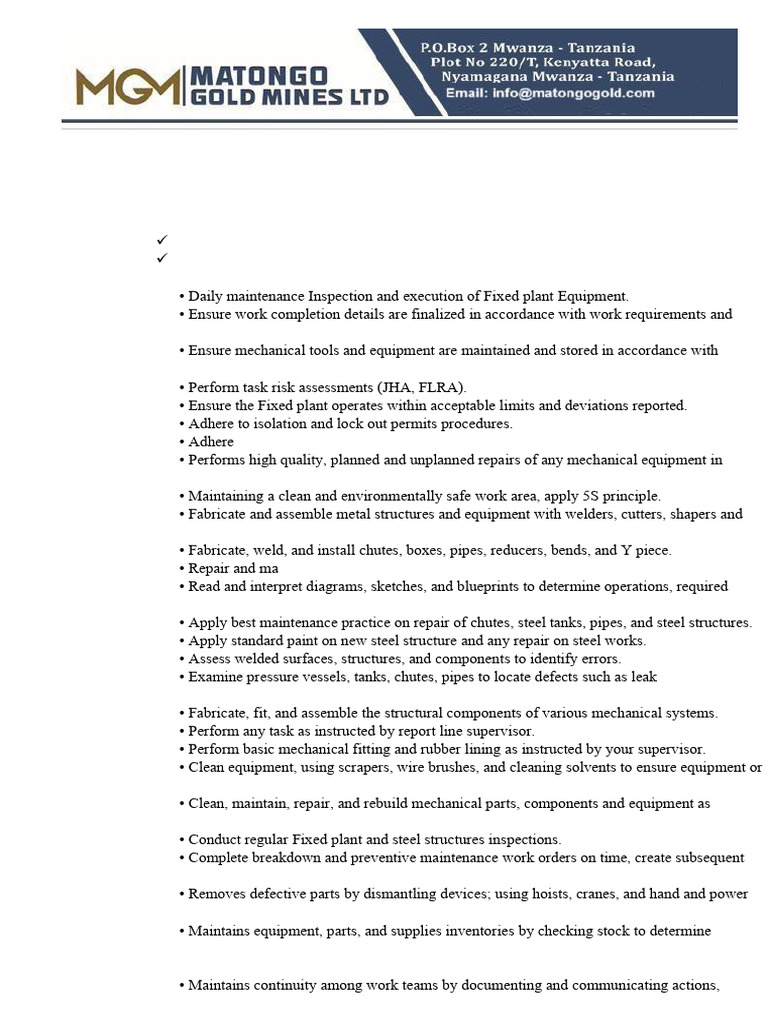 MGM Job vacancies on Engineering Department | PDF | Pipe (Fluid Conveyance) | Welding