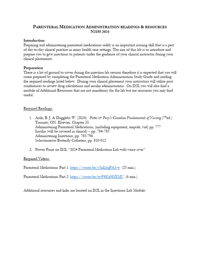 Parenteral Medication Administration Readings | PDF Parenteral Medication Administration Readings | PDF