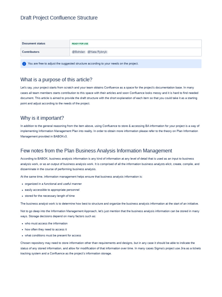 Draft Project Confluence Structure | PDF | Business Analysis | Information