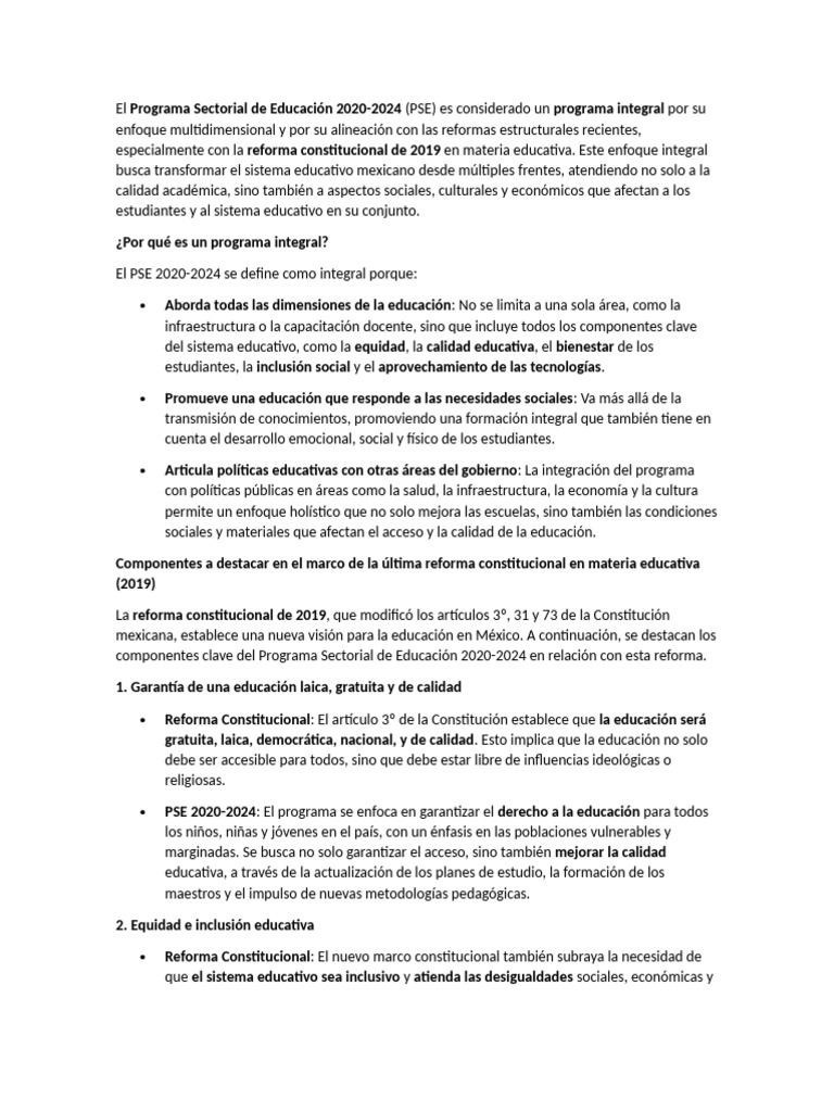 El Programa Sectorial de Educación 2020 | PDF | Inclusión (Educación ...