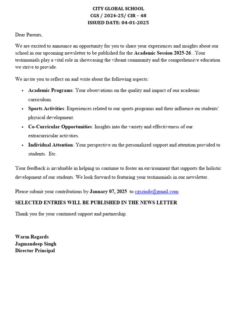 Testimonials For Newsletter 25-26 | PDF