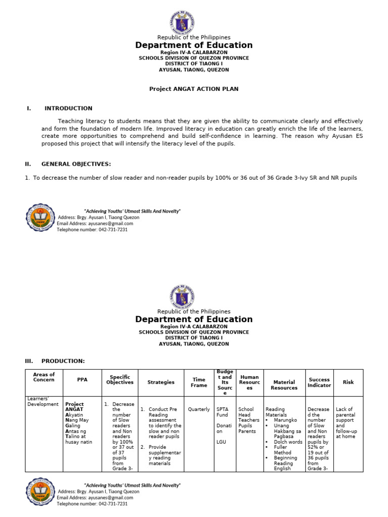 Ayusan ES Literacy Improvement Plan | PDF | Literacy | Education Theory