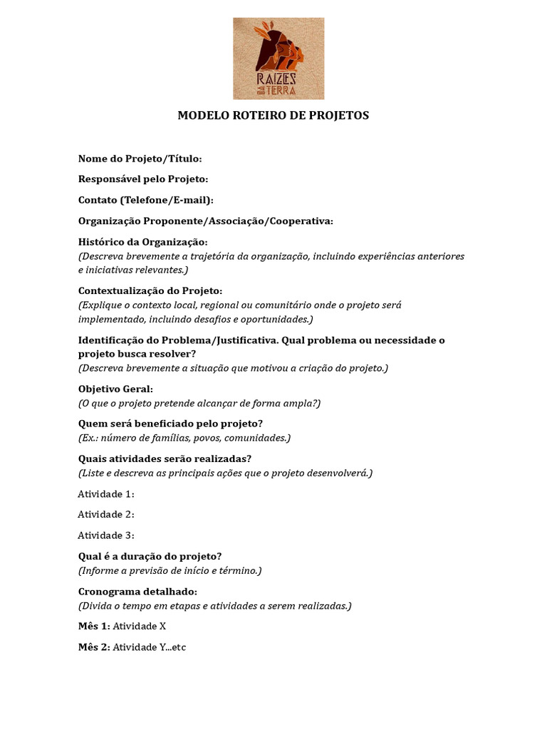 Modelo de Roteiro para Projetos | PDF