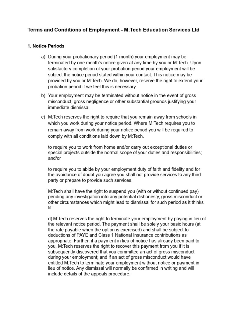 M:Tech Employment Terms | PDF | Employment | Payroll