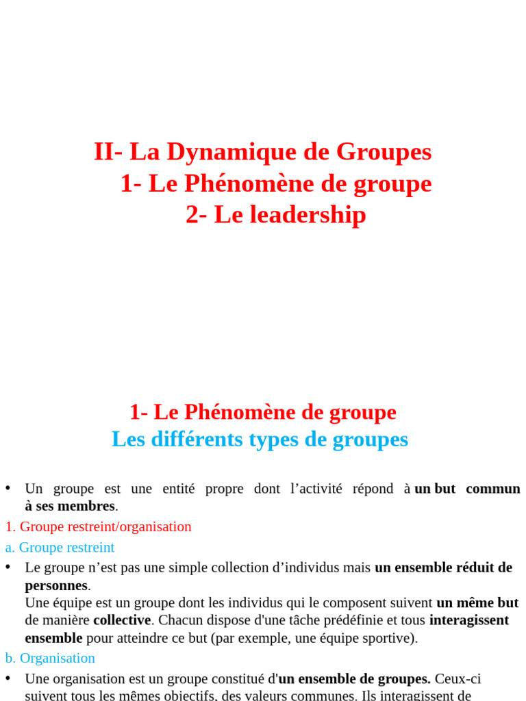 Cours 2 INE2 II- La Dynamique de Groupes INE2 (1) | PDF | Direction | Créativité