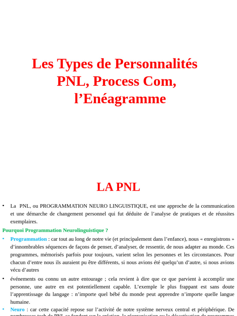 Les Types de Personnalités INE2 | PDF | Programmation neuro-linguistique | Émotions