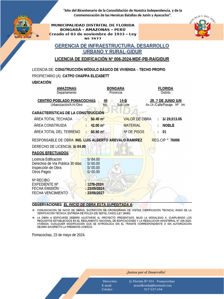 Licencia de Edificación #006-2024-Mdf-Pb-Ra-Gidur | PDF