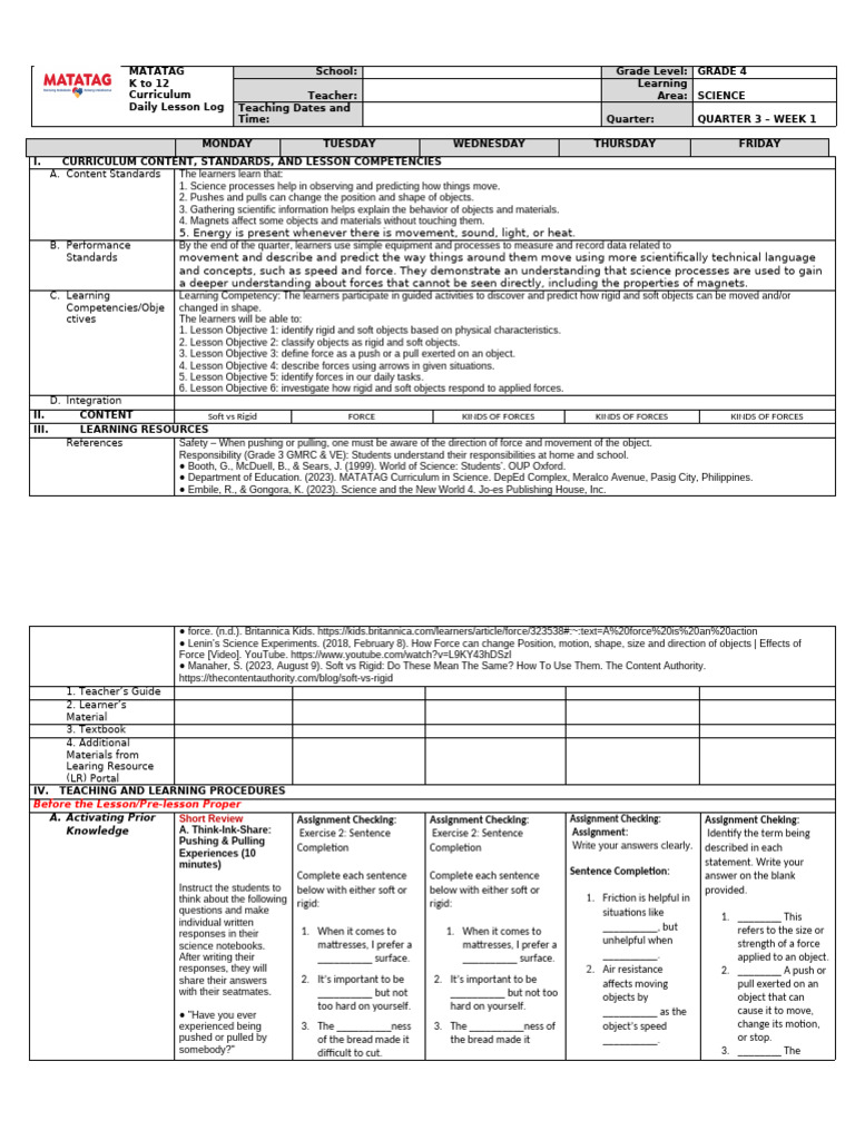 DLL_Science-Q3-Week-1 | PDF | Force | Friction
