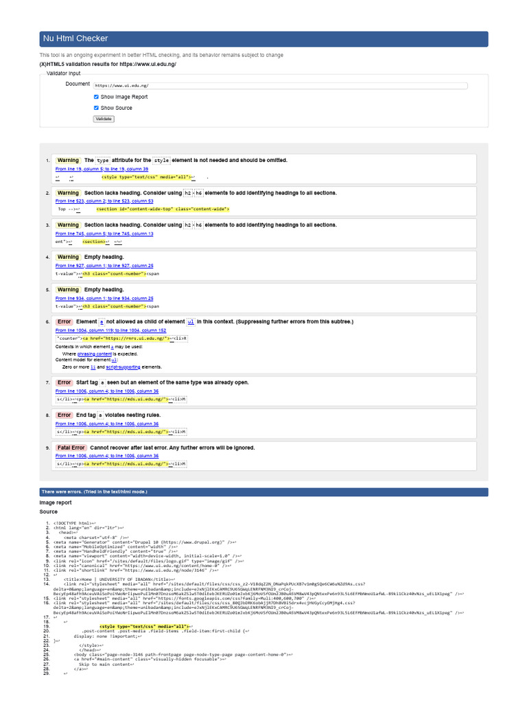 (X) HTML5 Validation Results For Https - WWW - Ui.edu - NG - Nu HTML ...