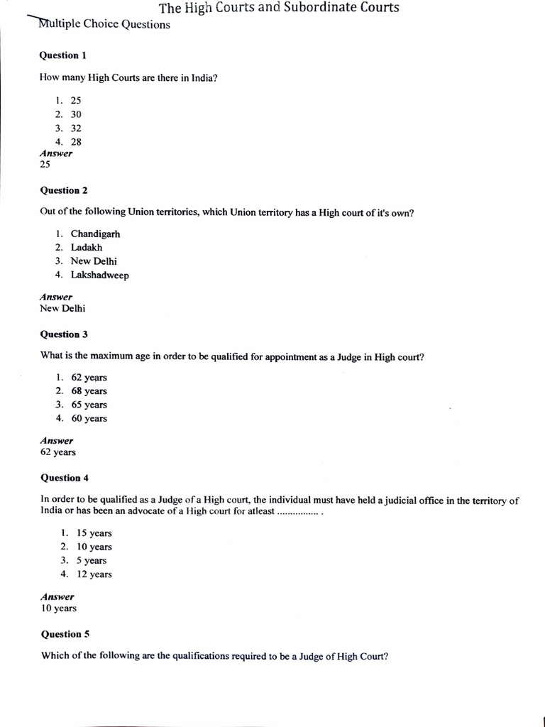 High Court Judiciary: Key Questions & Answers | PDF | Appeal | Judge