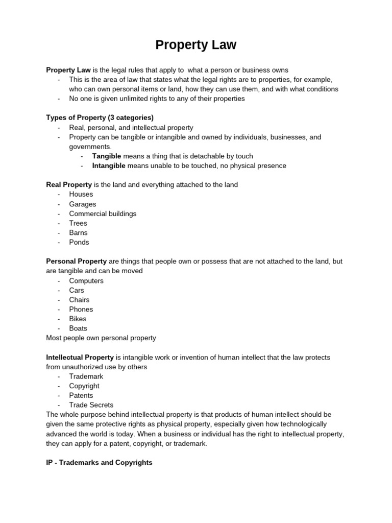 Property Law Notes | PDF | Intellectual Property | Ownership