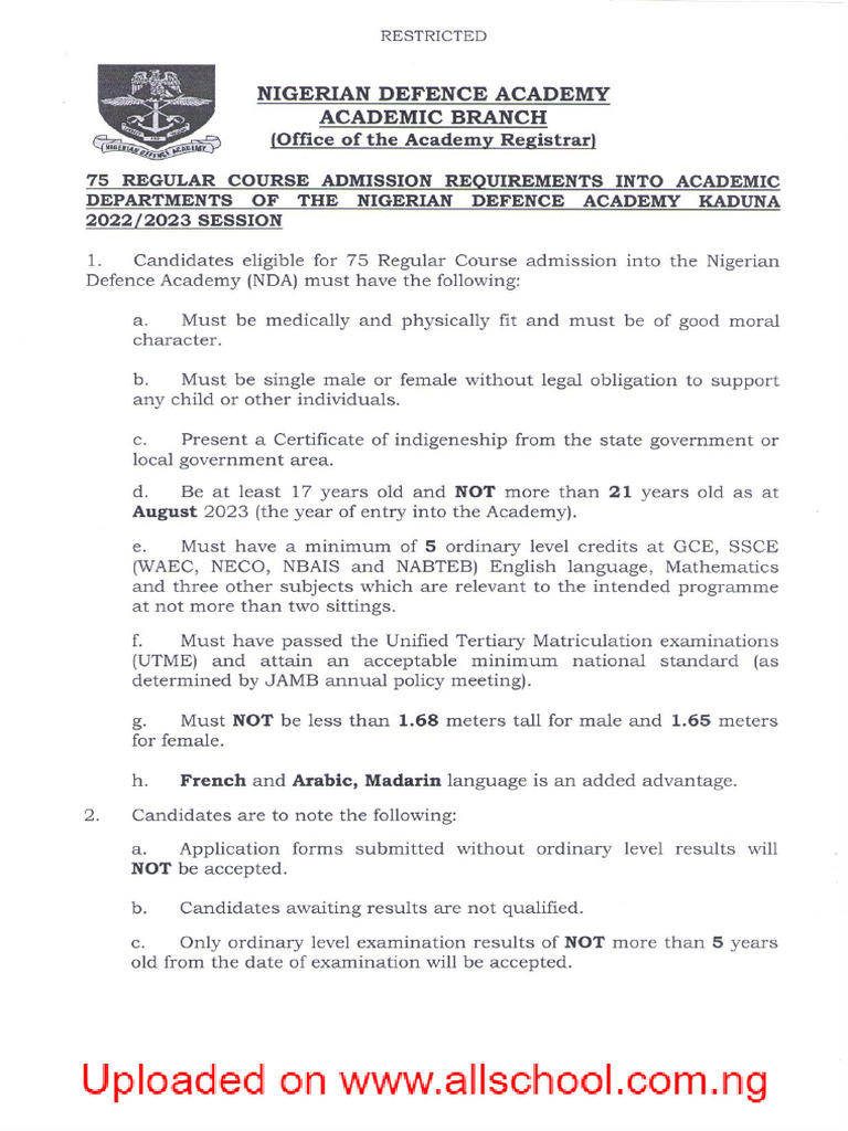 Nda Courses and Admission Requirements 2022 2023 Allschool 1 | PDF