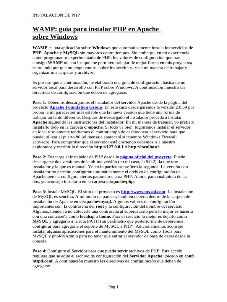 Pasos para Instalacion | PDF | Php | Servidor HTTP Apache