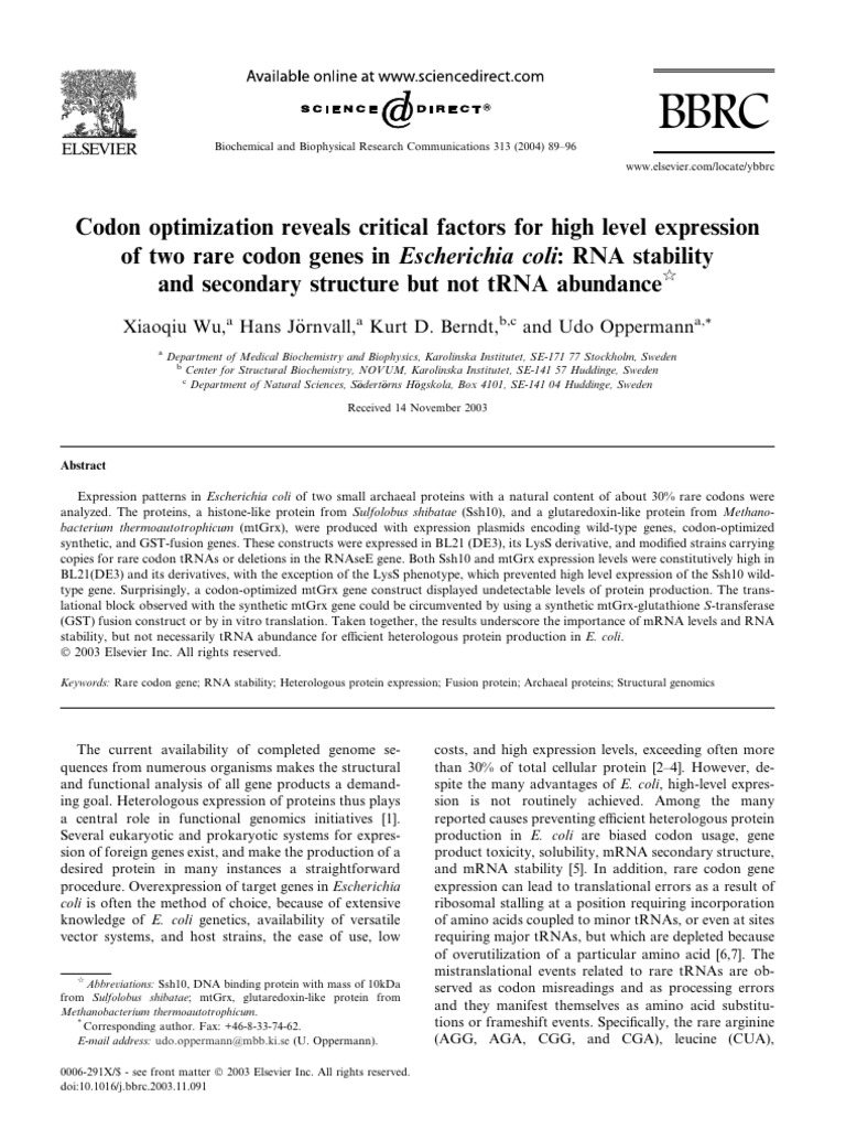 Codon Optimization Reveals Critical Factors Fo | PDF | Gene Expression | Genetic Code