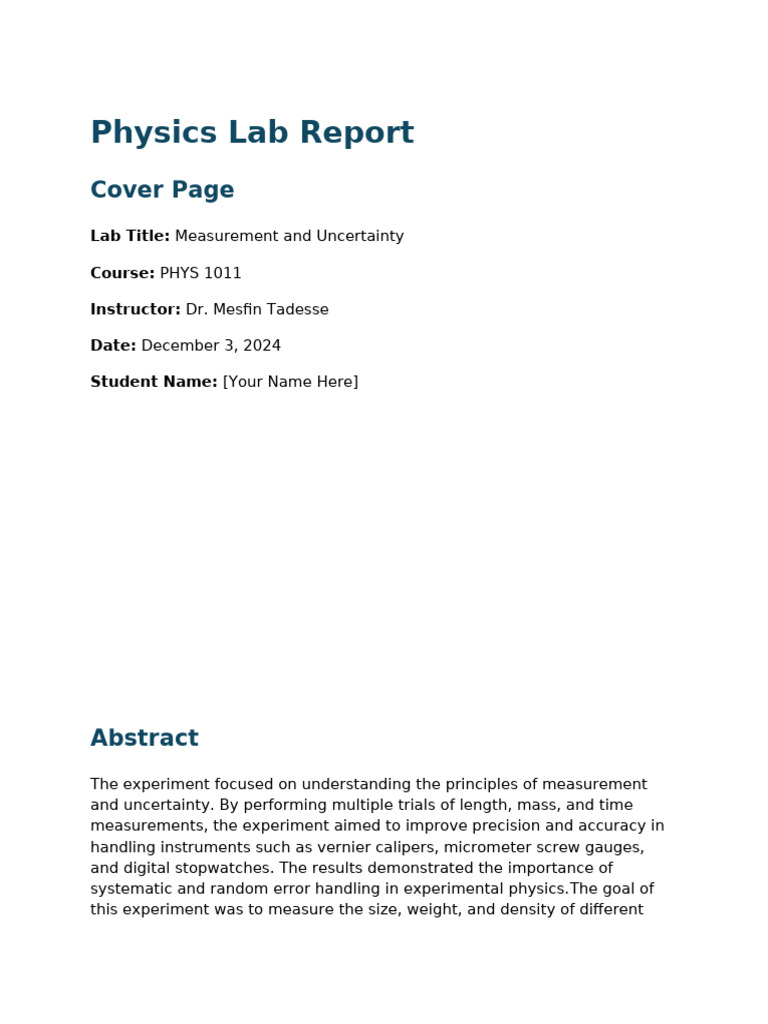 main physics report | PDF | Accuracy And Precision | Volume