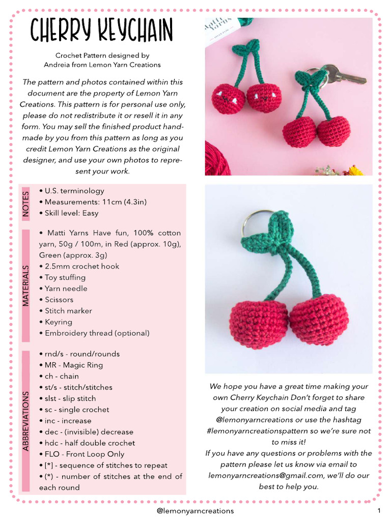 Cherry Keychain Crochet Pattern | PDF