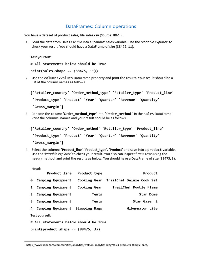 5-2a Dataframes Column Operations - Instruction | PDF | Computing