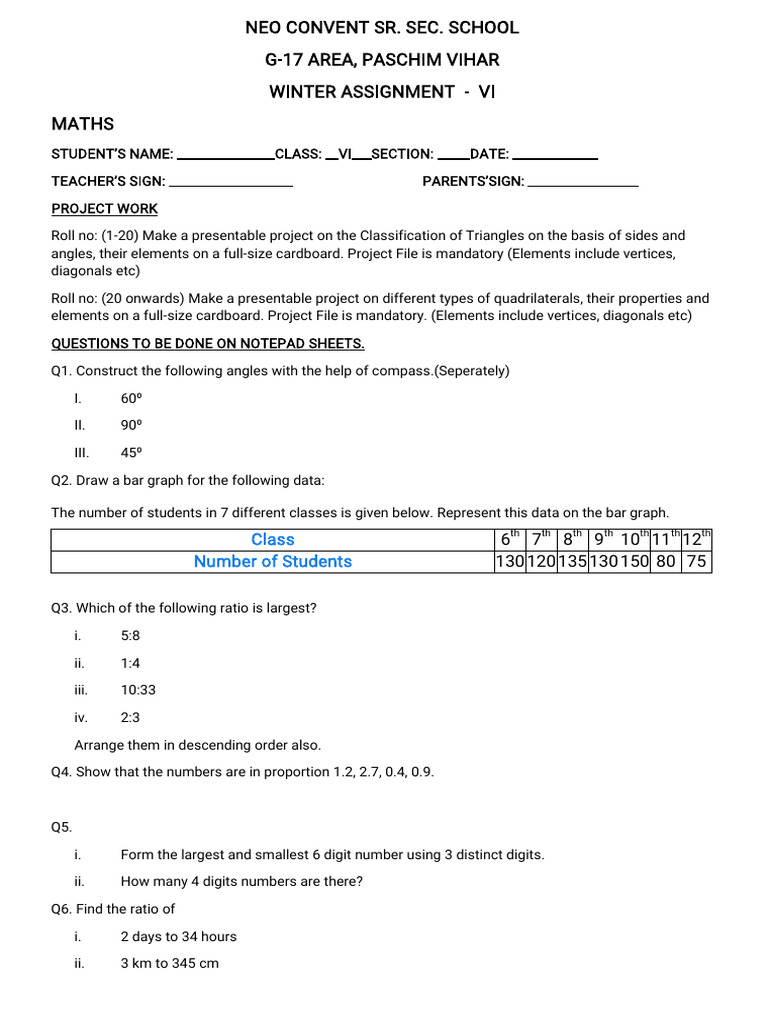 NCS - Maths-Winter Assignment-25-12-2024 | PDF