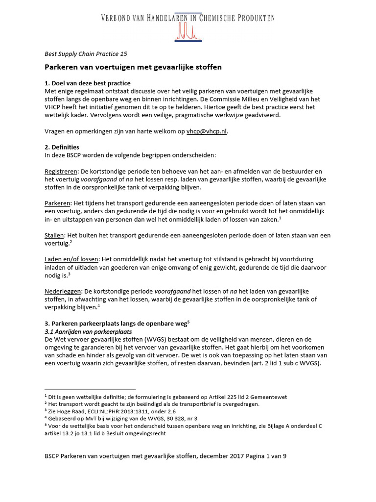 15 VHCP BSCP Parkeren Voertuigen Met Gevaarlijke Stoffen | PDF