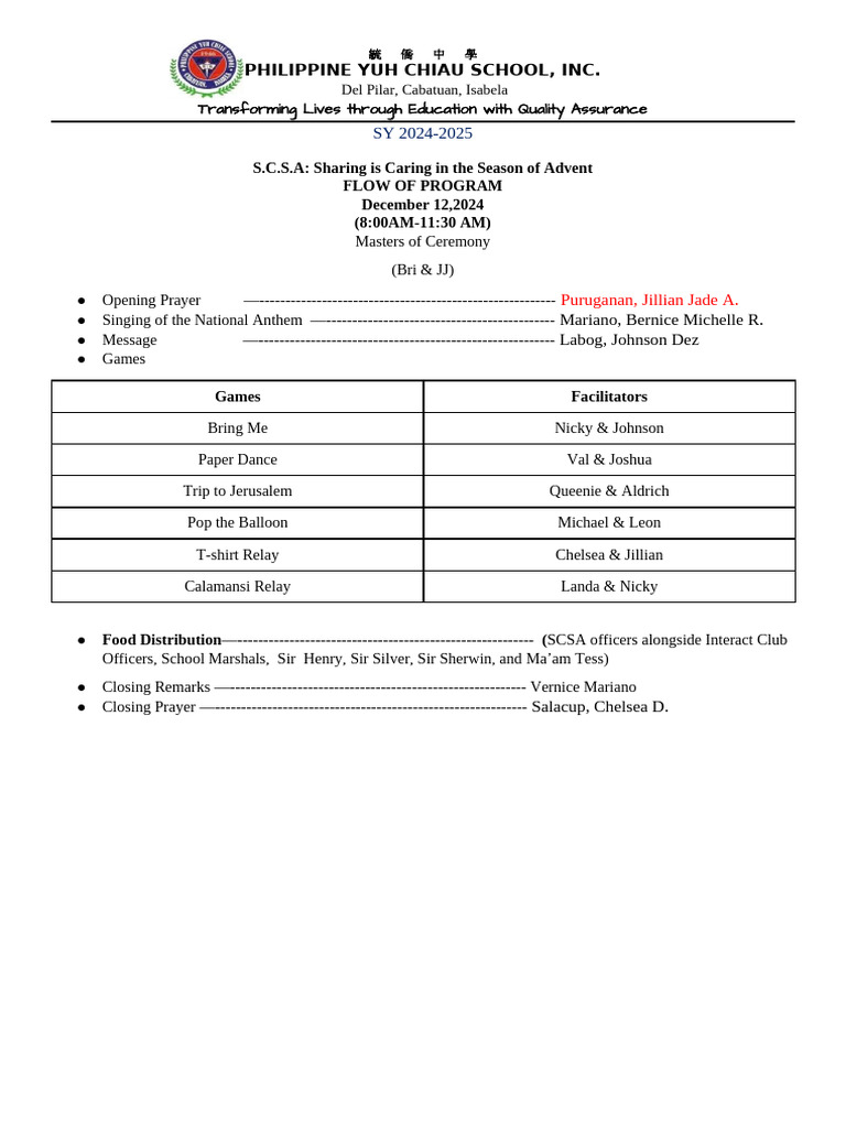 Flow of Program_ Outreach Program S.Y 2024-2025 | PDF