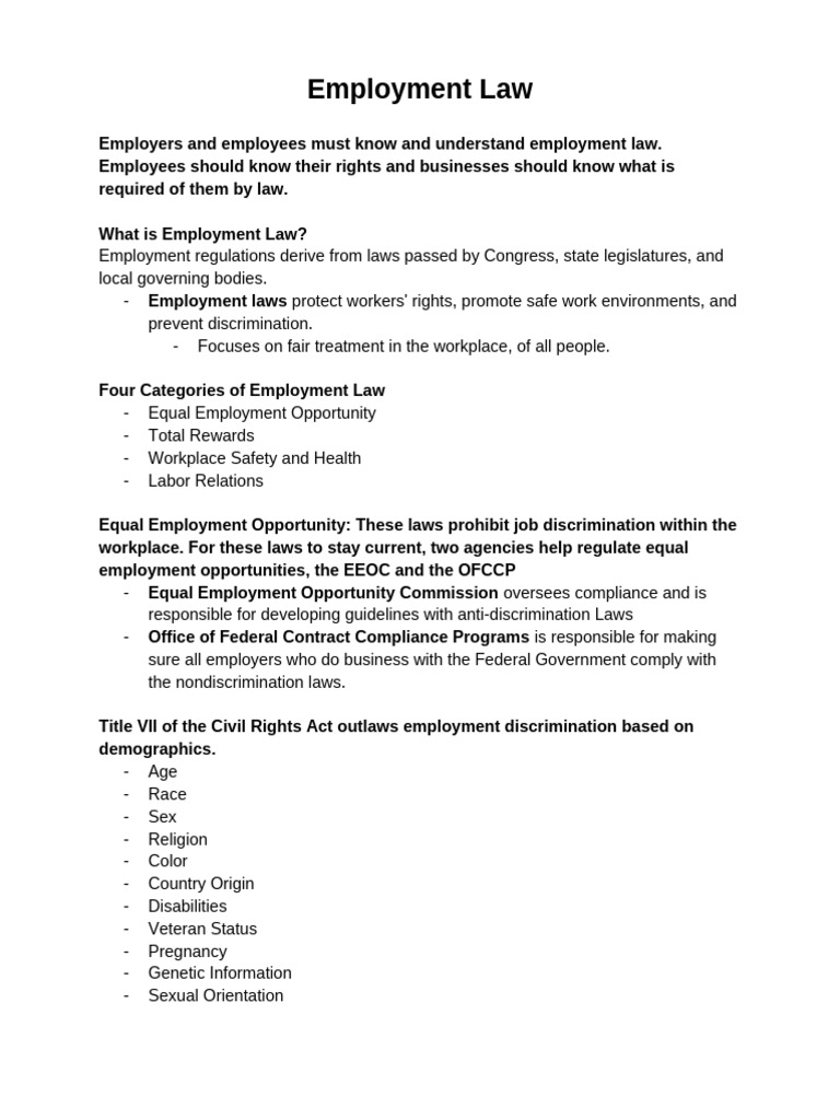 Employment Law Notes | PDF | Employment | Equal Employment Opportunity ...