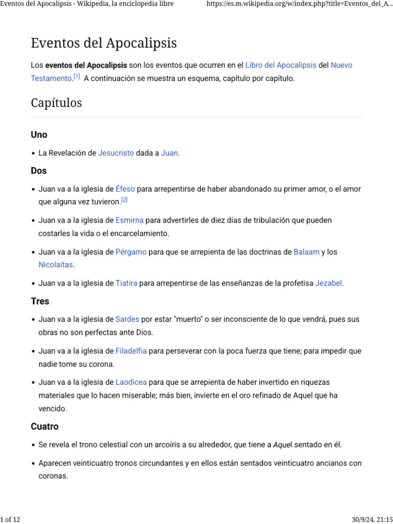 Capítulos Apocalipsis | PDF | Creencia religiosa y doctrina | Escatología Cristiana