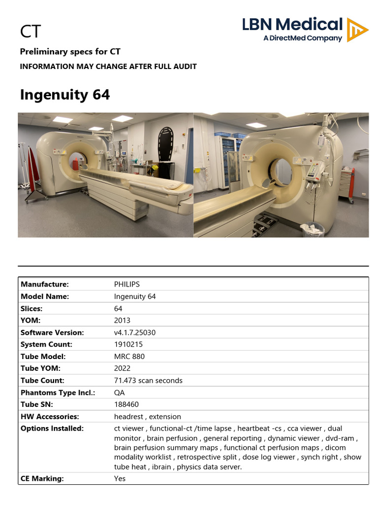 Philips Ingenuity 64 CT Scanner Specs | PDF