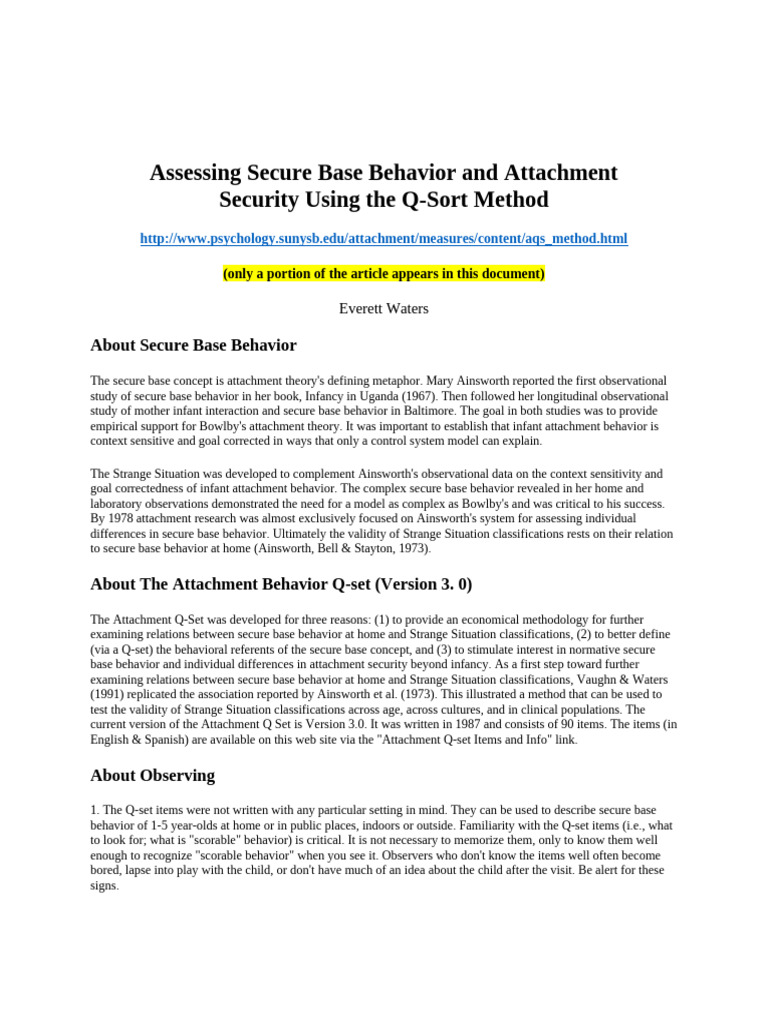 F23Wk#3NEWAssessing Secure Base Behavior and Attachment | PDF ...