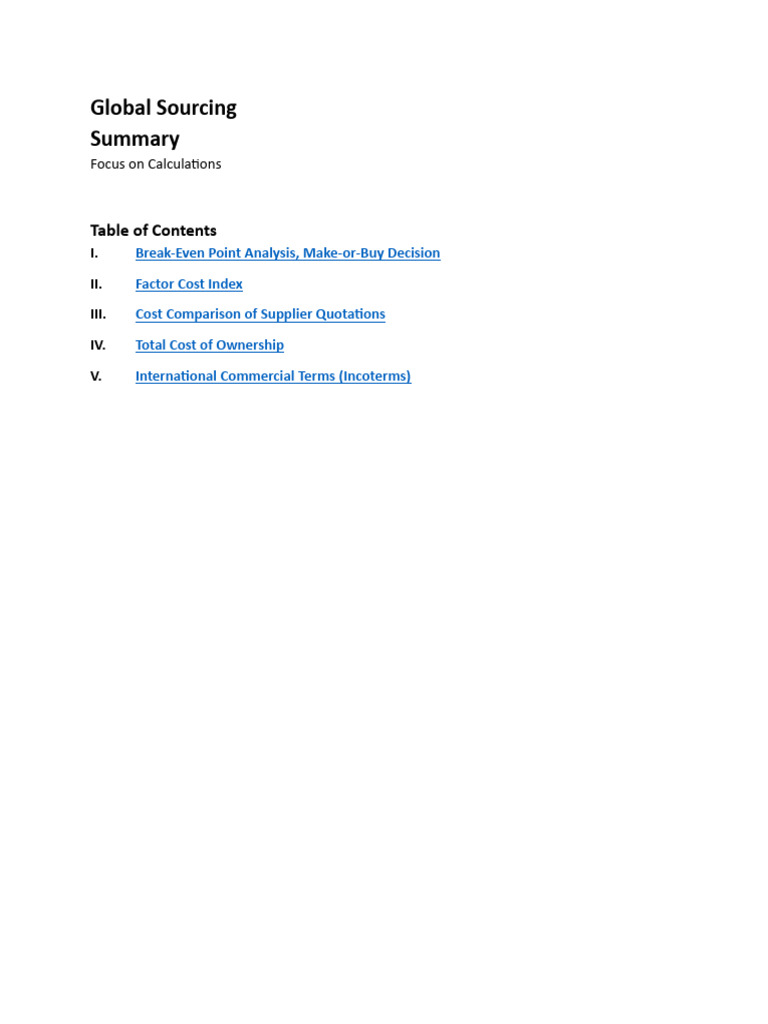 Global Sourcing Summary, Focus On Calculations | PDF | Function ...