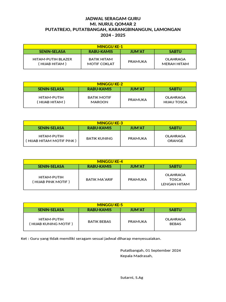 Jadwal Seragam Guru | PDF