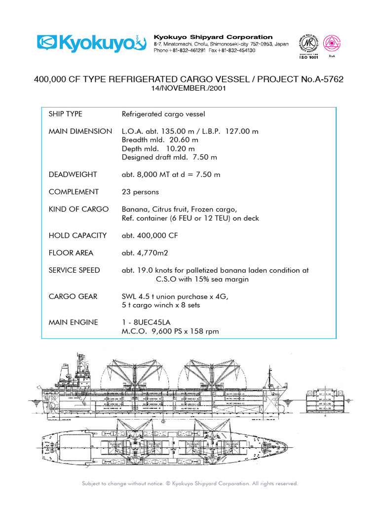 400,000 CF Refrigerated Cargo Vessel | PDF