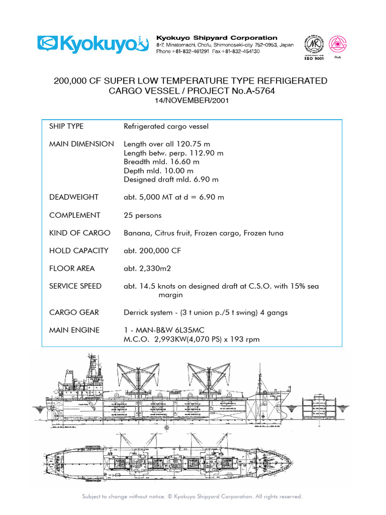 200,000 CF Super Low Temperature Type Refrigerated Cargo Vessel ...