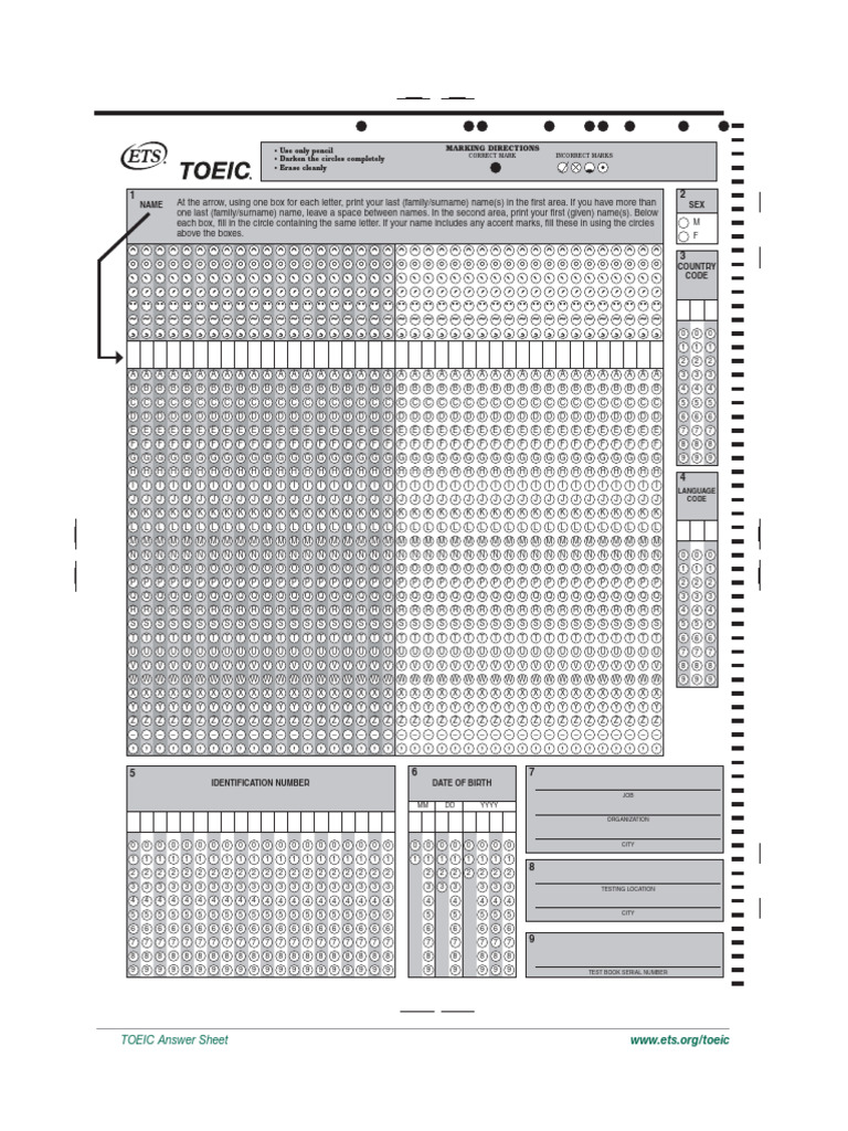 TOEIC Listening & Reading Answer Sheet | PDF