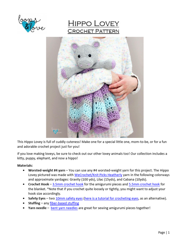 Hippo Lovey Crochet Pattern | PDF | Crochet | Sewing