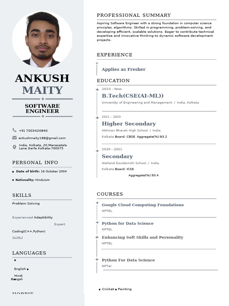 Ankush Maity - 12023002028063 - Resume | PDF