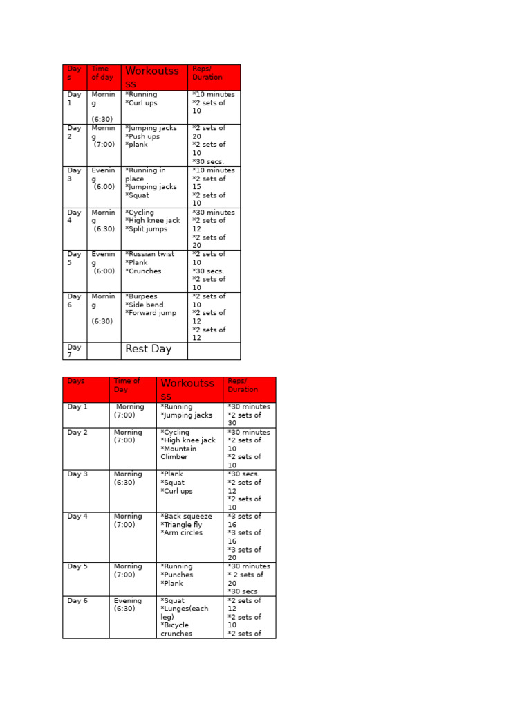 Workout Monthly Compilation | PDF | Management Of Obesity | Physical Exercise