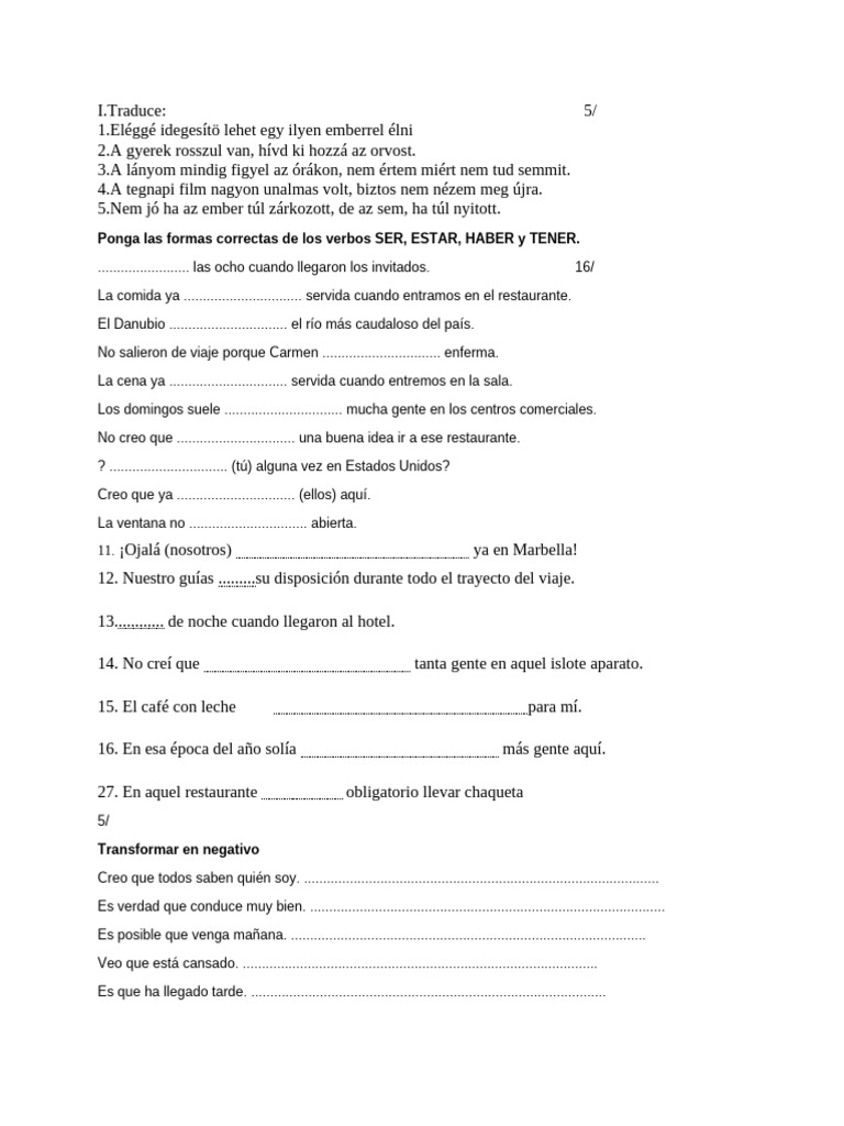 Ponga Las Formas Correctas de Los Verbos SER, ESTAR, HABER y TENER | PDF