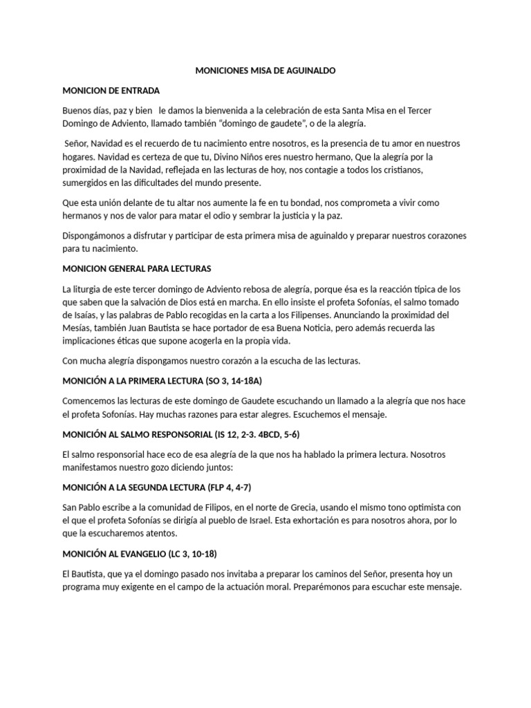 MONICIONES MISA DE AGUINALDO | PDF | Amor | Dios MONICIONES MISA DE AGUINALDO | PDF | Amor | Dios