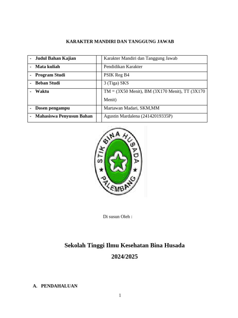 PK-Karakter Mandiri & Tanggung Jawab-Sub CPMK Ke 1-PSIK-RB4-24-AGUSTIN MARDALENA - 24142019335P ...