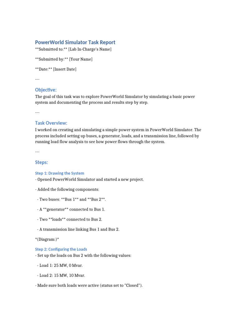 PowerWorld Task Report | PDF